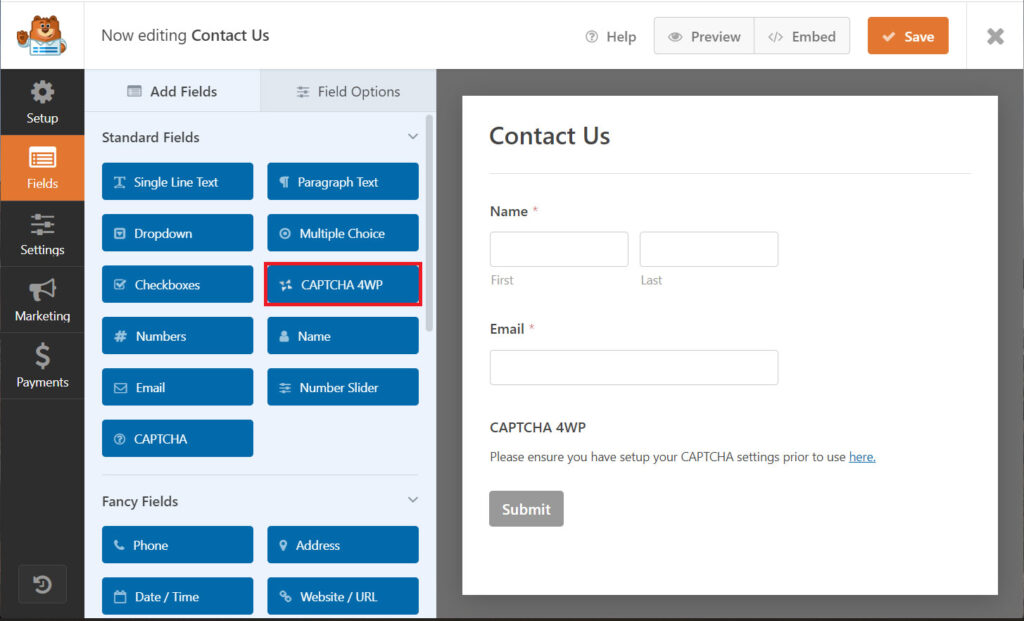 How to add CAPTCHA on WPForms forms - Captcha4WP